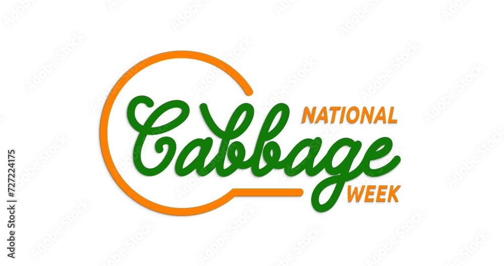 National Cabbage week text animation. Handwritten text calligraphy ...