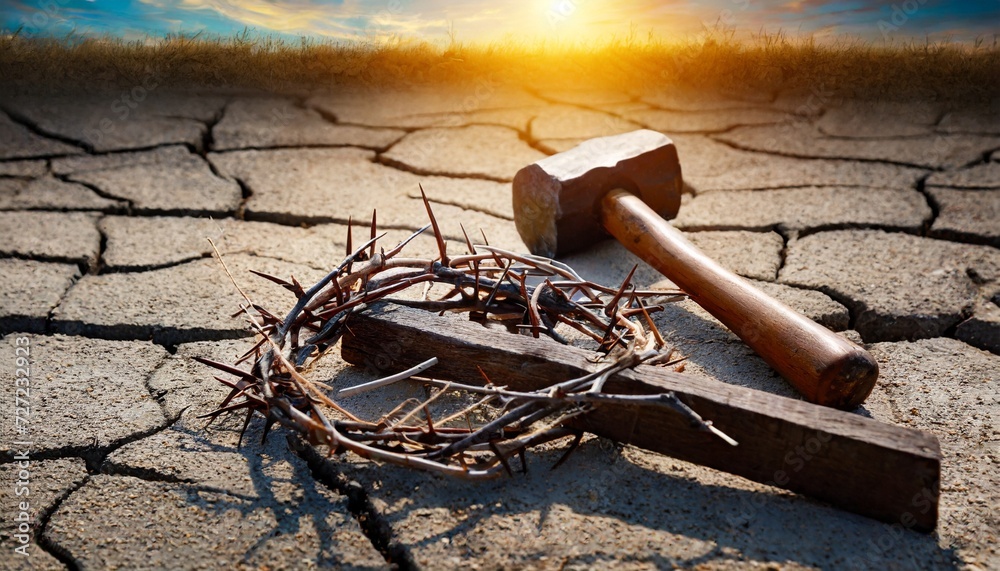 passion of jesus christ hammer and bloody nails and crown of thorns on ...