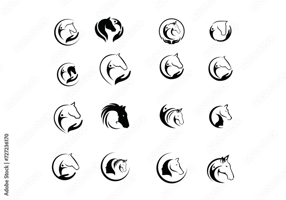 horse therapy collection vector icon logo illustration template white ...