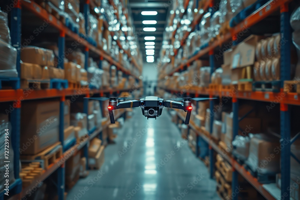 AI powered automated delivery drone in warehouse, automation of ...