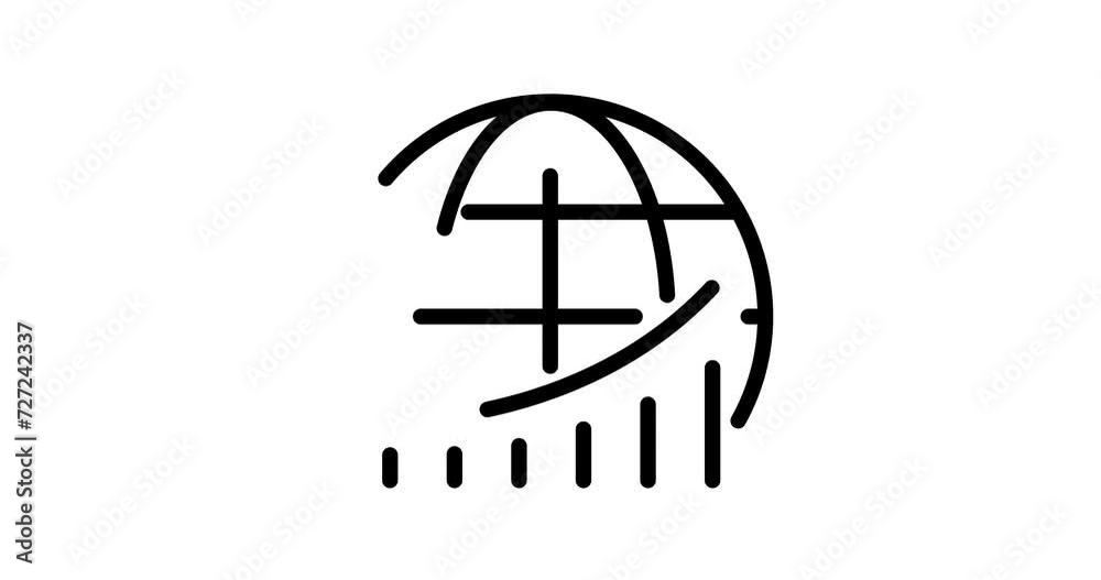 growth chart with globe animated outline icon with alpha channel ...