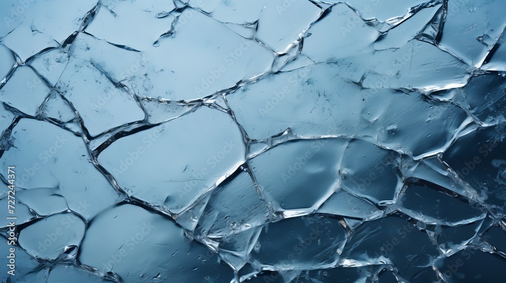 Cracked surface of thin clear ice texture on a winter background with a ...
