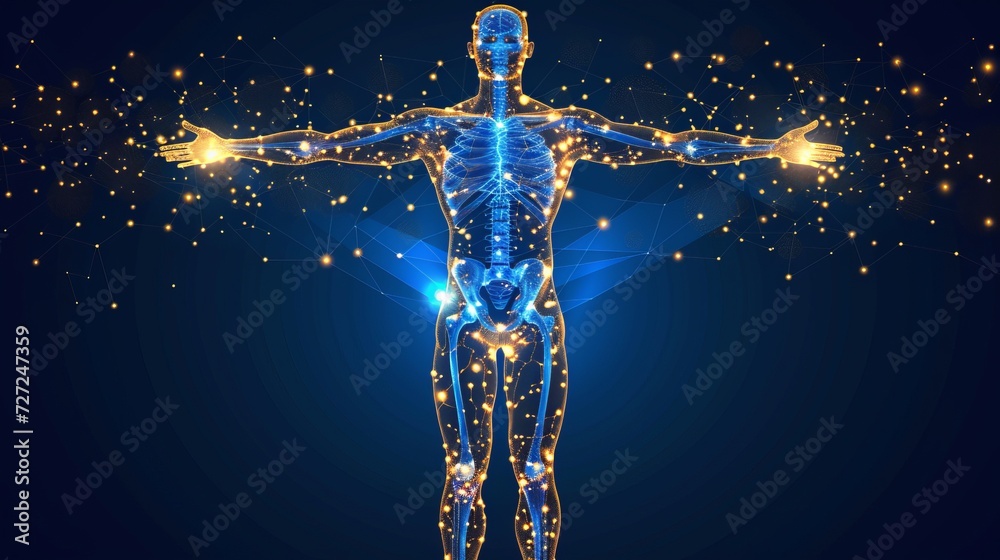 Shining interactive holographic human body icon in big size as a ...