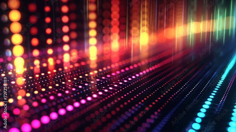 Visual equalizer display with cascading rows of glowing lights ...