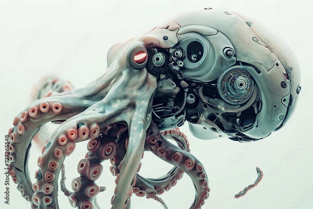 Conceptual photo of a cybernetically enhanced octopus with robotic ...