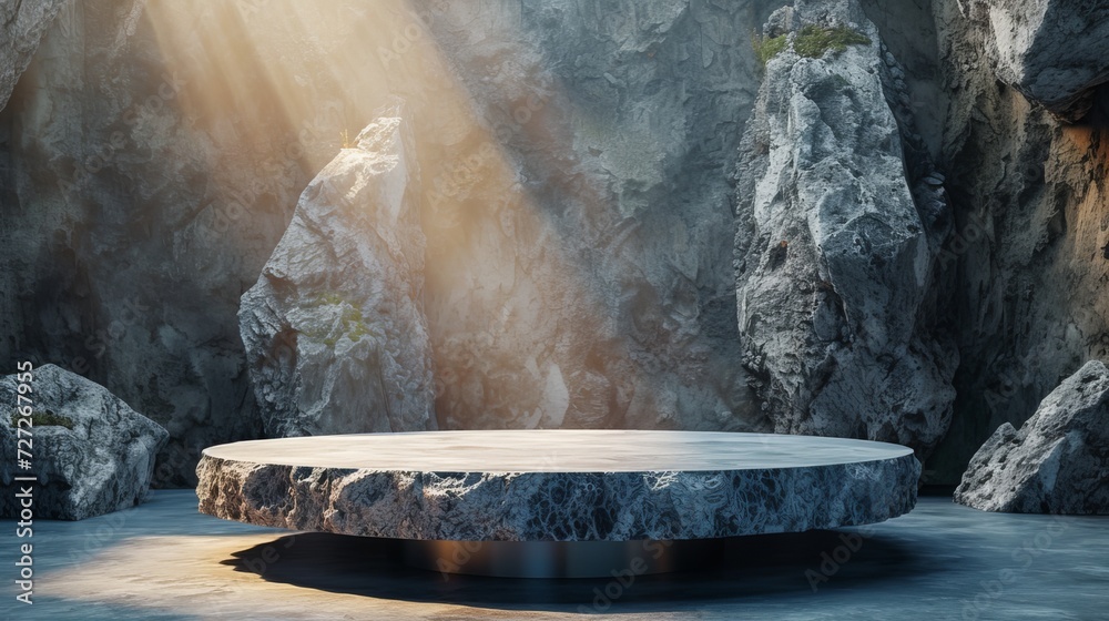 Rock platform podium product presentation background hyper realistic ...