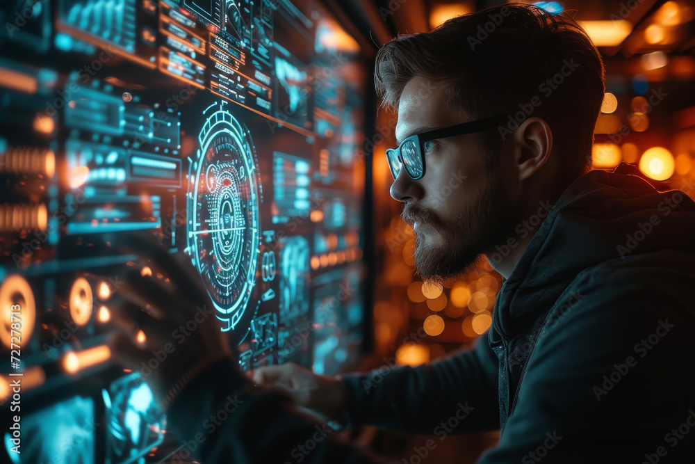 Tech Professional Engaging with Advanced AI Interface A focused tech ...