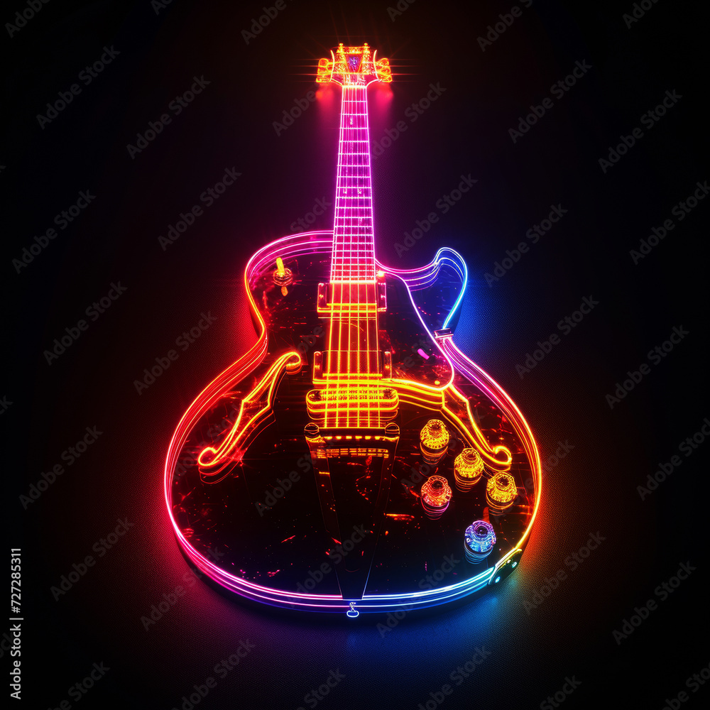 Jazz Guitar Neon Light. A neon representation of a jazz guitar radiates ...