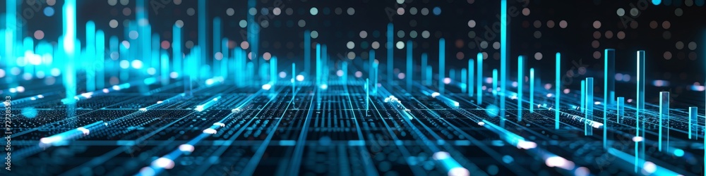 Radiant 3D bar charts emerging from a geometric matrix, highlighted ...
