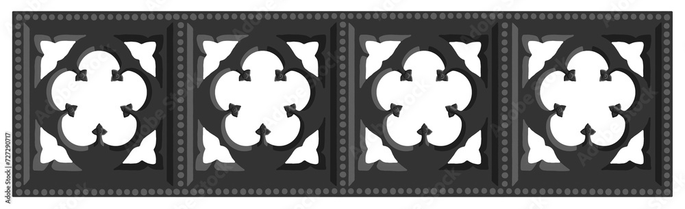 Gothic balustrade stylized drawing. Stone decorated wall illustration ...