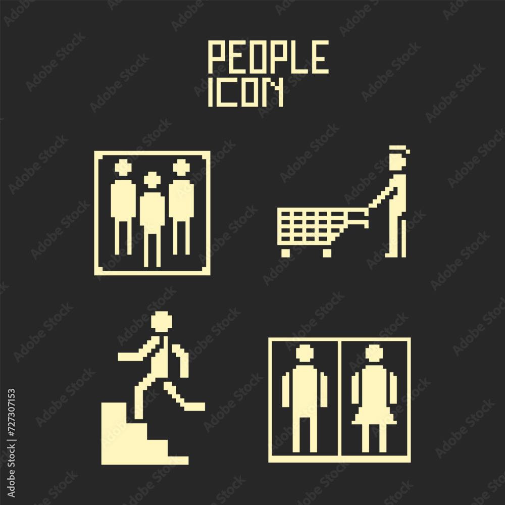this is people icon in pixel art with simple color and black background ...