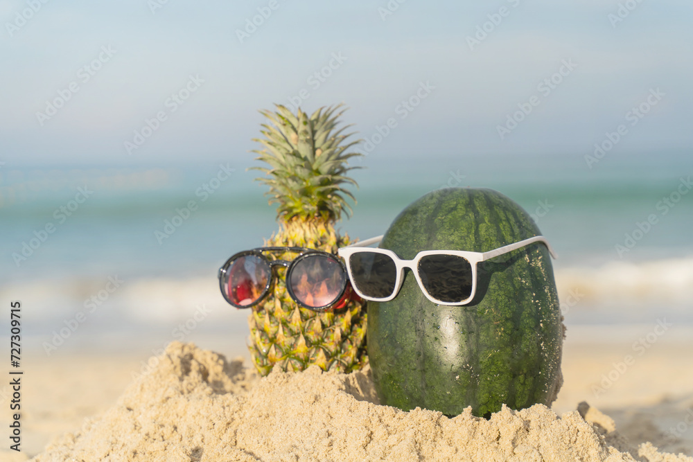 Fruit man made of pineapple and watermelon on the beach fruit tourism ...