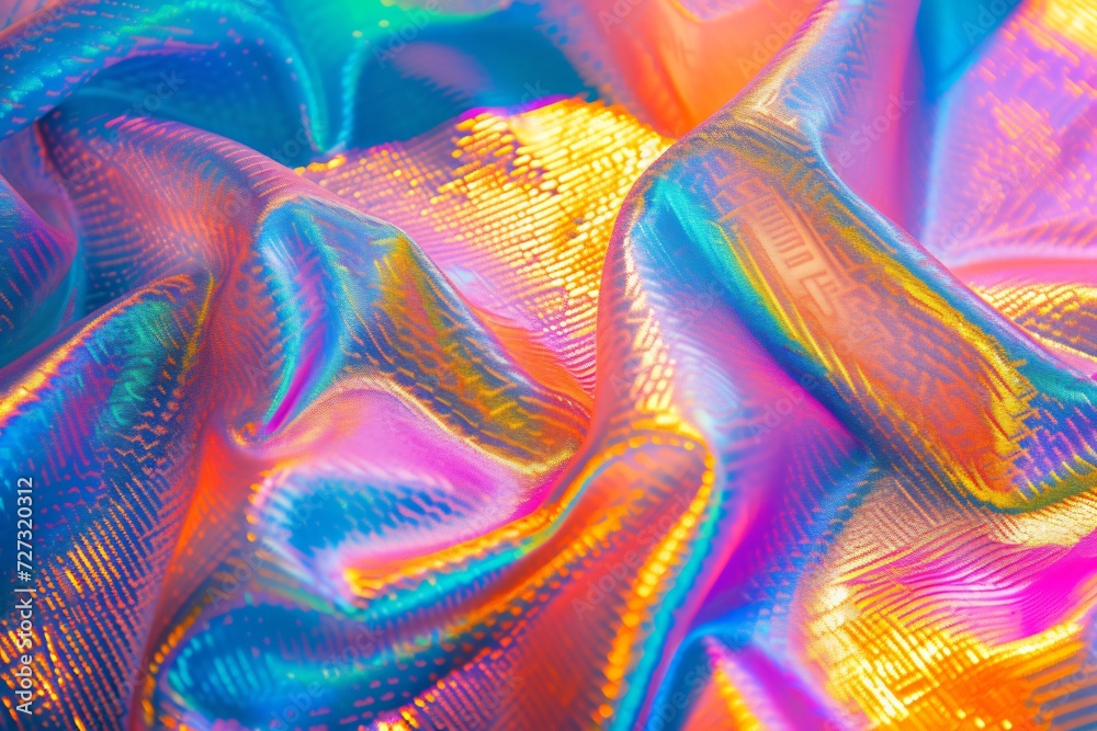 Colorful holographic cloth with ripples background. Synthwave ...