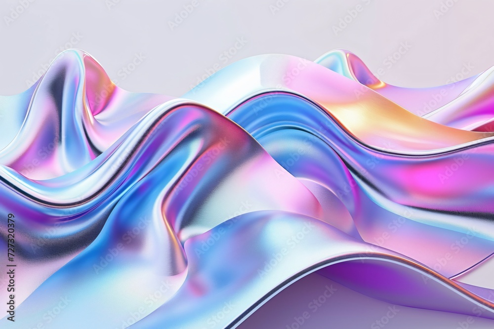 3D illustration of wavy holographic iridescent shape. Synthwave ...