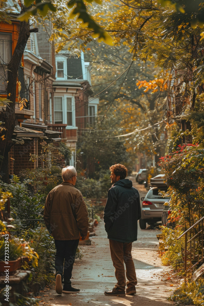 Neighbors engaged in a conversation, showcasing various emotions and ...