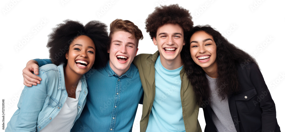 Hugging happy freshmen students of different nationalities, best ...