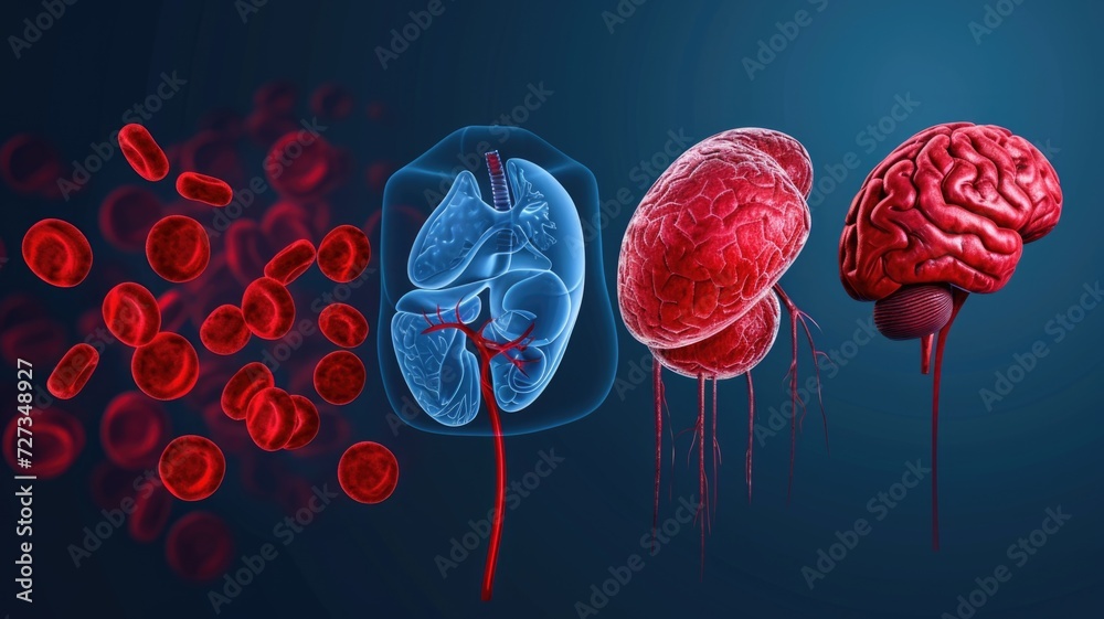 Depictions of organs affected by thrombosis, such as the heart, lungs ...