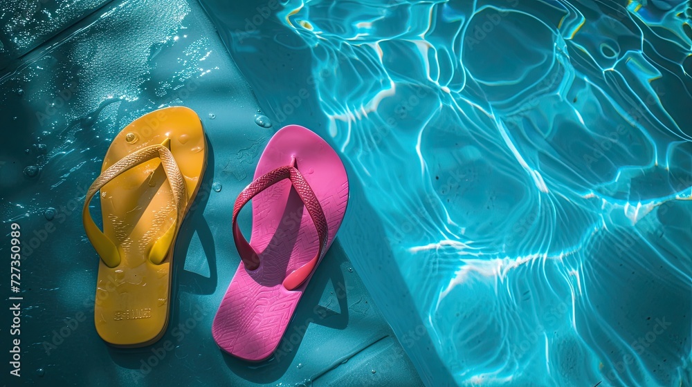 The simple yet iconic image of flip flops on the floor, symbolizes ...