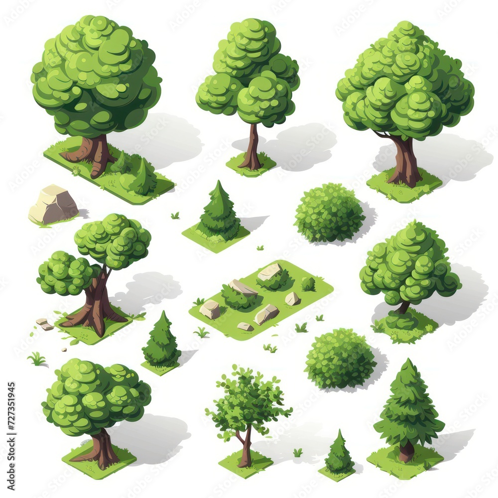 Collection of tree in isometric view , created as a mobile game ...