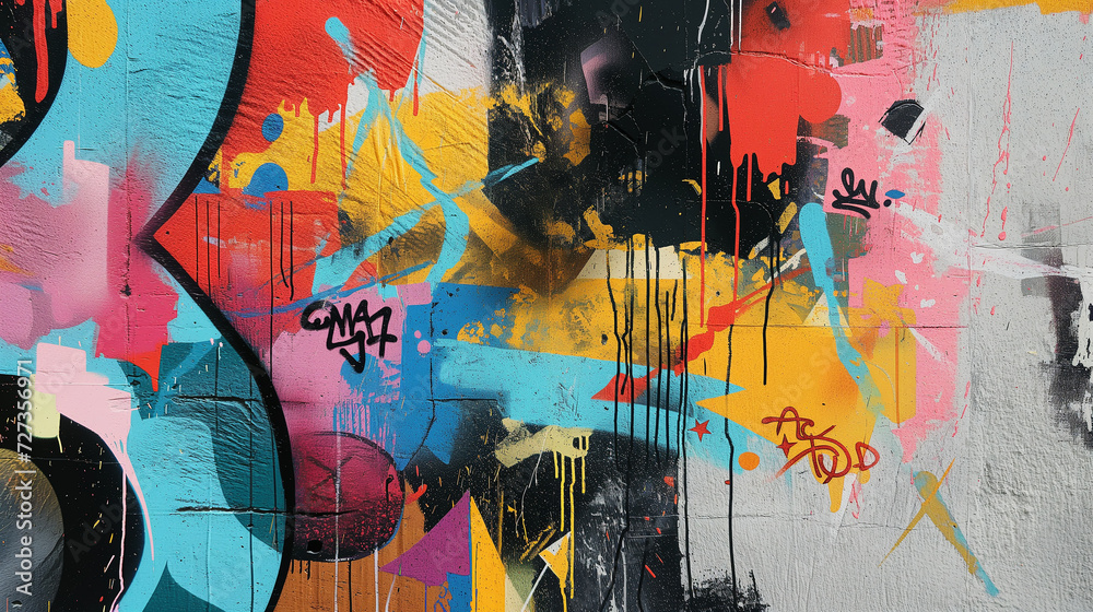 Colorful abstract graffiti art with a mix of spray paint drips ...