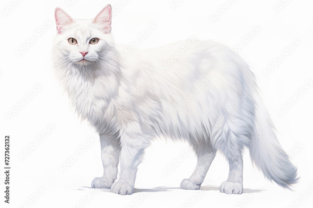 Turkish angora white cat illustration aquarelle on solid background ...