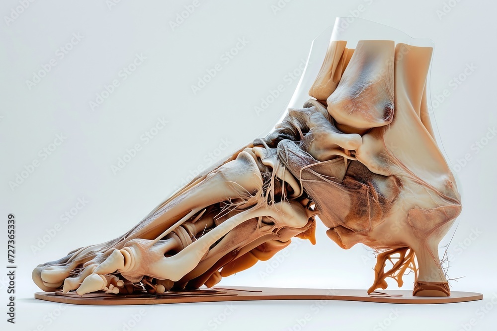 A detailed model of a human foot with the bones clearly visible and ...