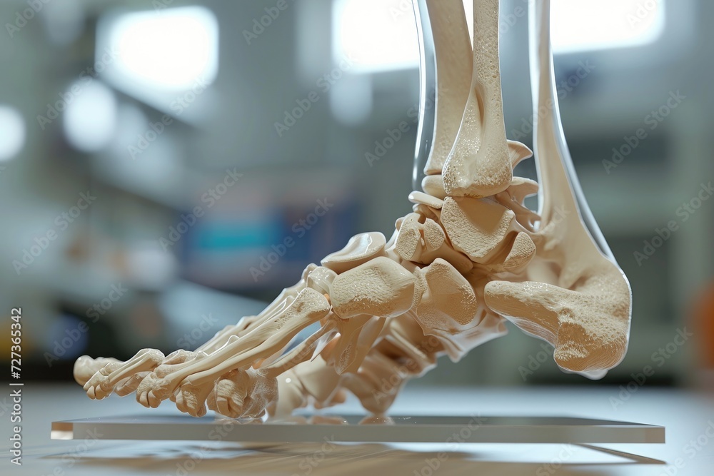A close-up photograph featuring a human foot in the foreground, with a ...