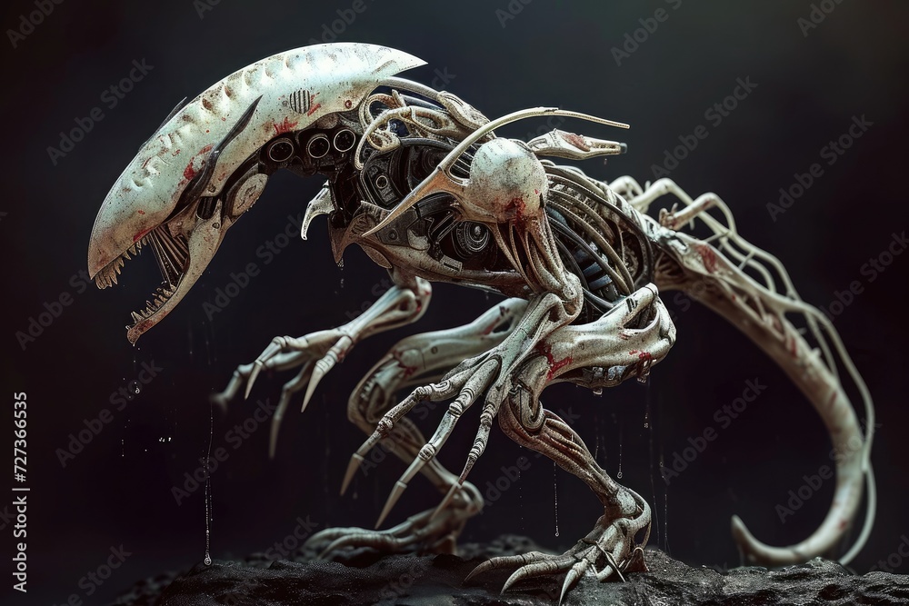 A strange and unusual alien creature is standing on a rock, creating a ...