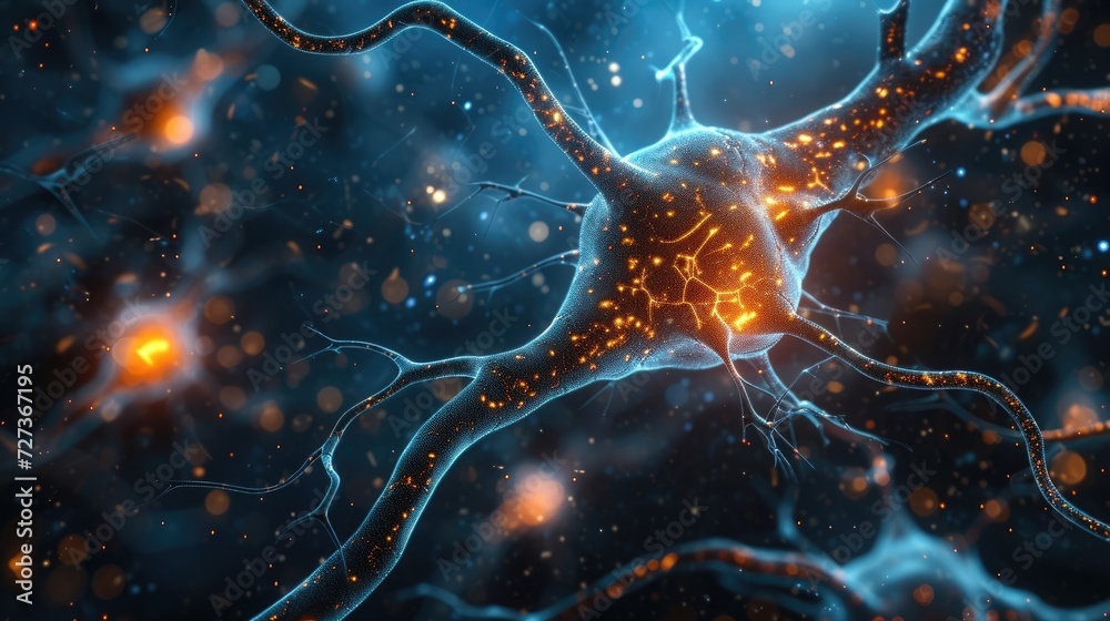 Neurons in the brain illuminated by scientific backdrop. Stock ...
