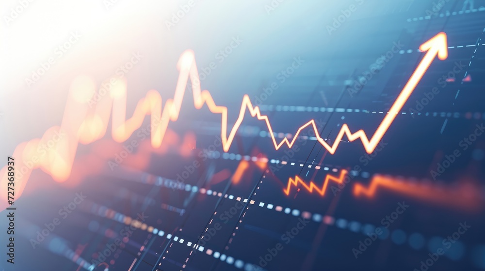 White background with glowing light, displaying a moving up arrow line ...