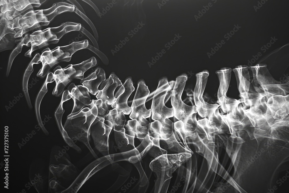 This black and white photo captures the image of a skeleton in stark ...