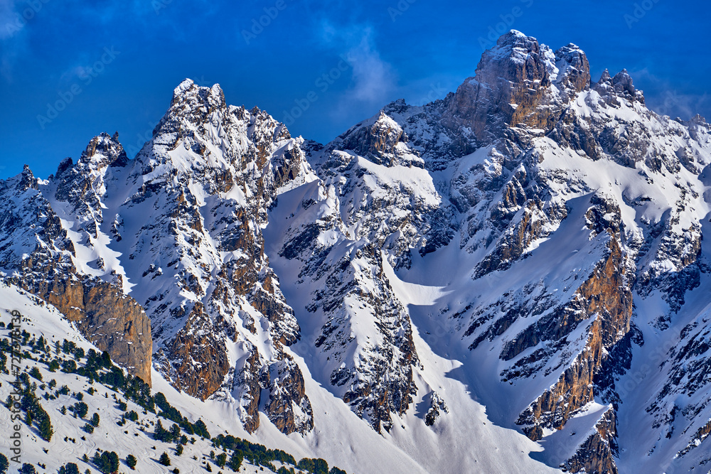 Breathtaking beautiful panoramic view on Snow Alps - snow-capped winter ...