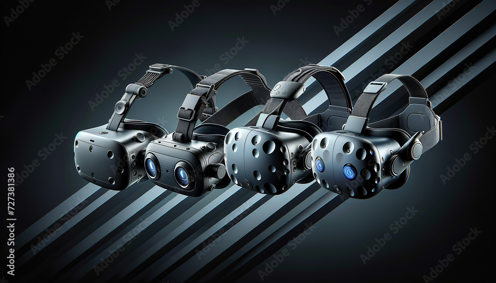 Evolution of VR Headsets: Three sleek, advanced models in metallic ...