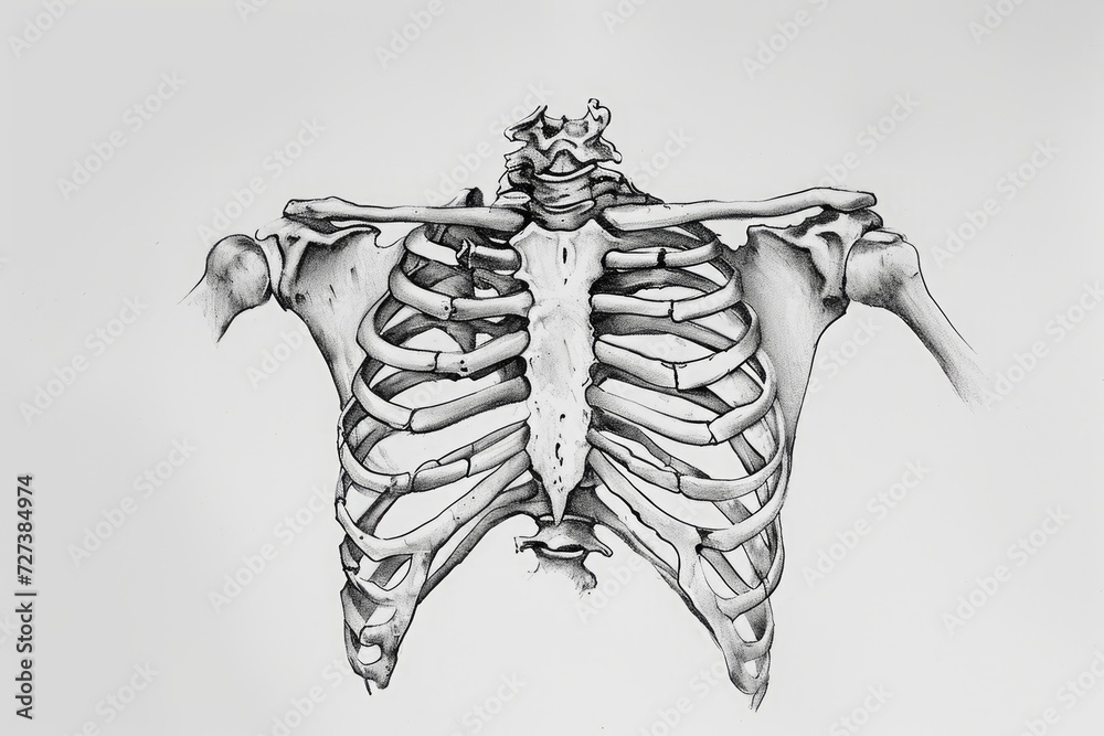 A detailed drawing showcasing the skeletal structure from the back ...