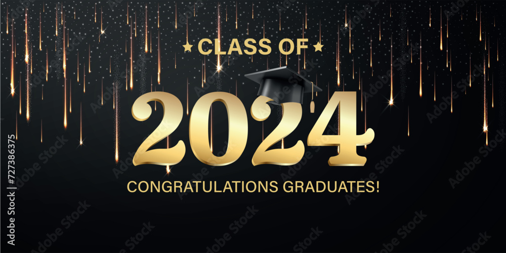 Vector illustration. Class of 2024 badge design template in black and ...