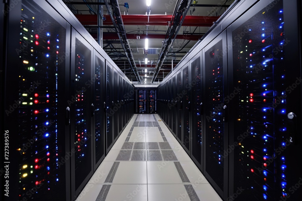Rows of Servers in a Large Data Center, A supercomputer running ...
