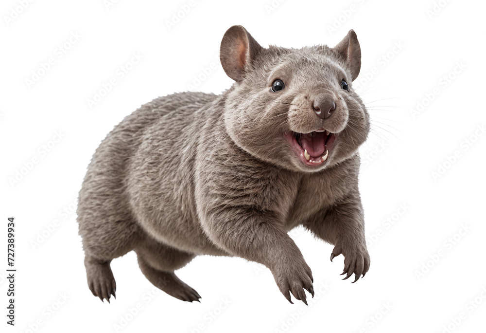 funny wombat animals in full body jumping through the picture isolated ...