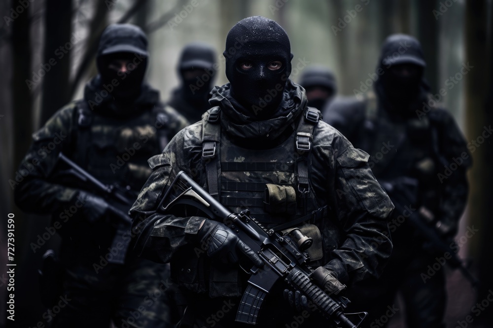 Group of Men in Military Gear Walking, Stealthy Shadows, Elite soldiers ...
