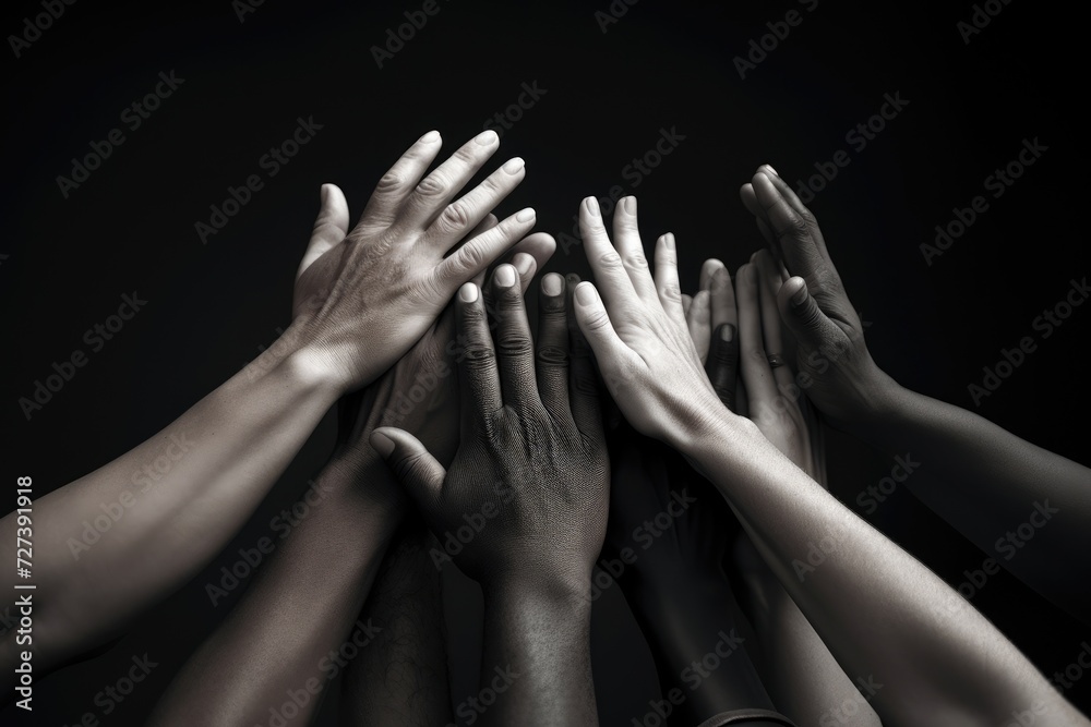 Group of People Reaching Up With Their Hands in the Air, Team members ...