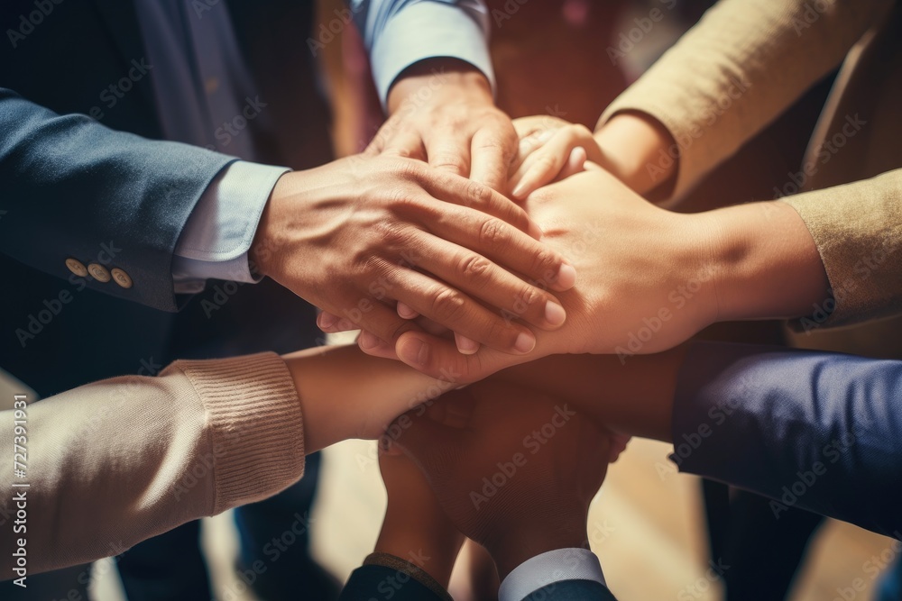 Group of People Putting Their Hands Together, Team members putting ...