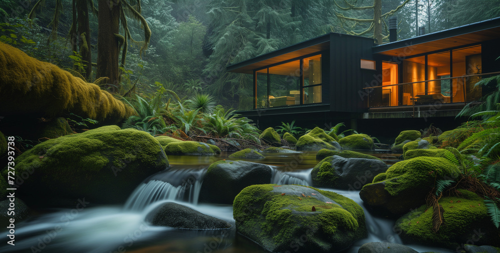 Beautiful modern open concept house built into the natural environment ...