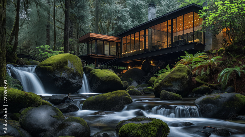 Beautiful modern open concept house built into the natural environment ...