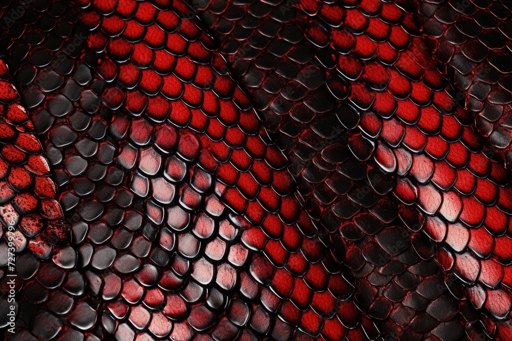This image captures the intricate and vibrant pattern of a red and ...
