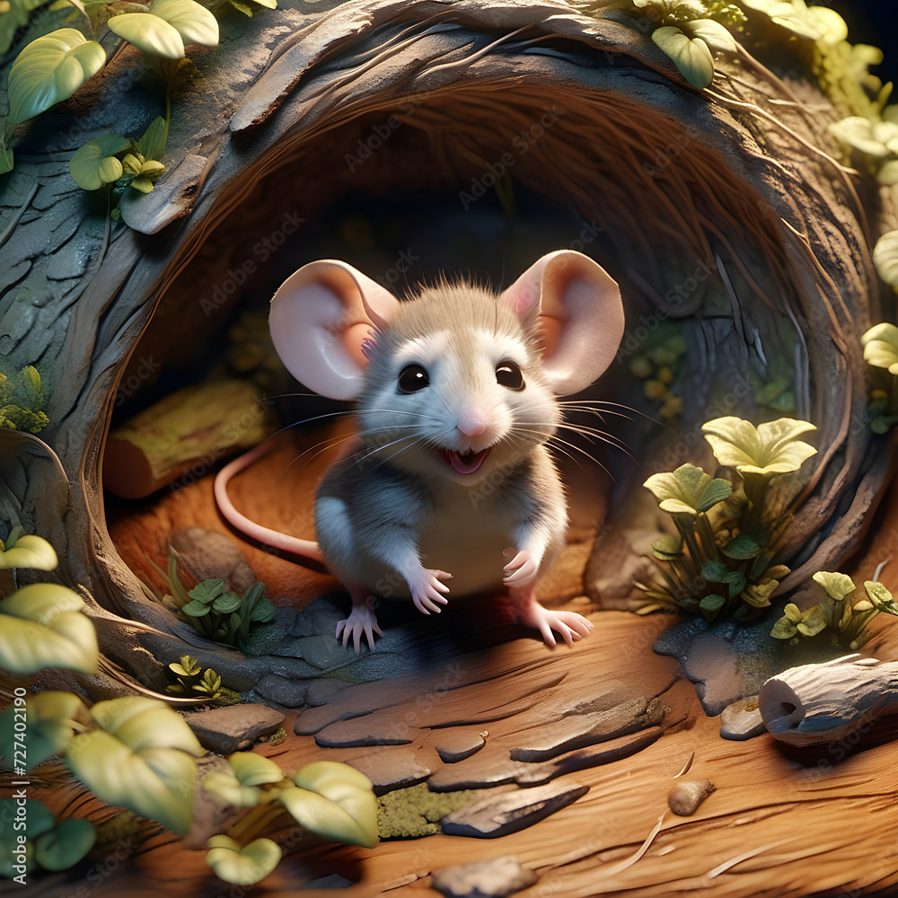 Mouse coming out of the hole. Illustration of scared little mouse ...