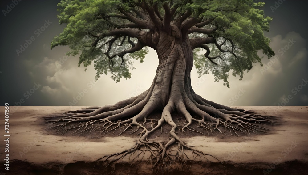 Big tree with roots and a fist raised representing black history month ...