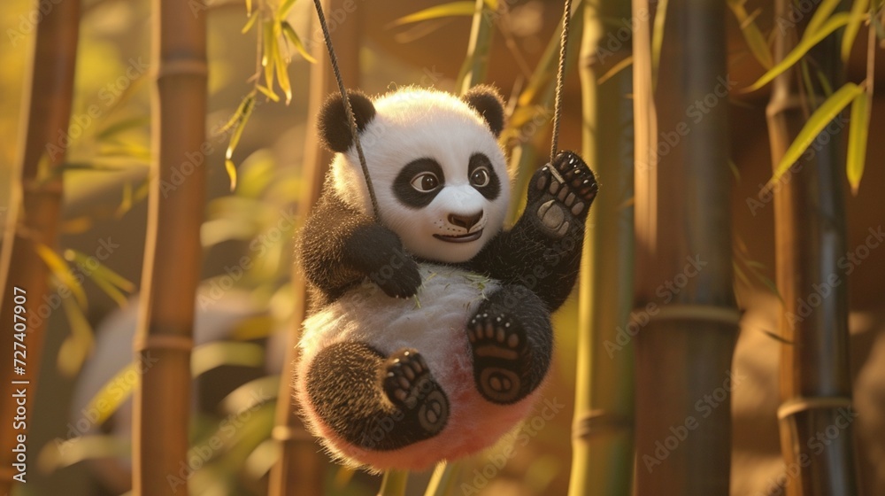 panda eating leaves, Imagine a whimsical scene where a cute and ...