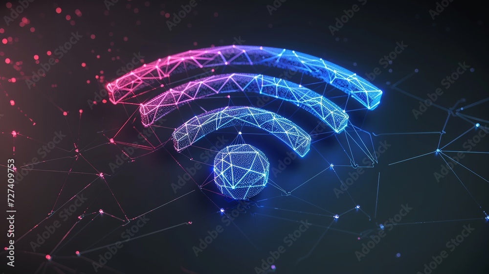 3d wireless connection icon and sharing network on internet. Hotspot ...