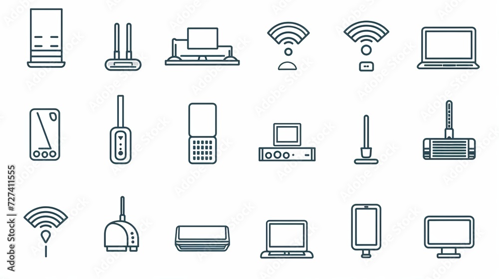 WiFi Router Outline Icons, Modem Icons, Wireless Router Connectivity ... WiFi Router Outline Icons, Modem Icons, Wireless Router Connectivity ...
