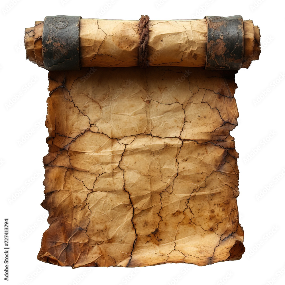 old paper scroll isolated on transparent background ,blank old paper scroll png ,generative ai ...
