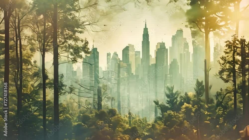 City and Nature: Fusion of Urban Landscape and Forest Green in a Double ...